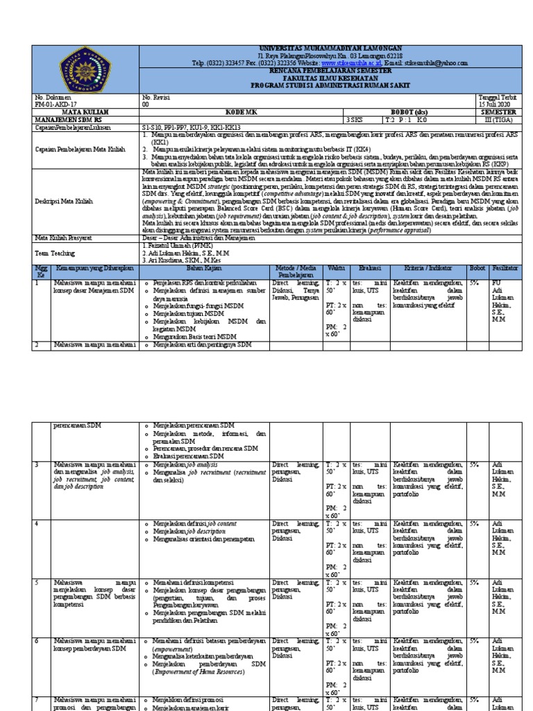 RPS MANAJEMEN SDM-Prodi ARS | PDF