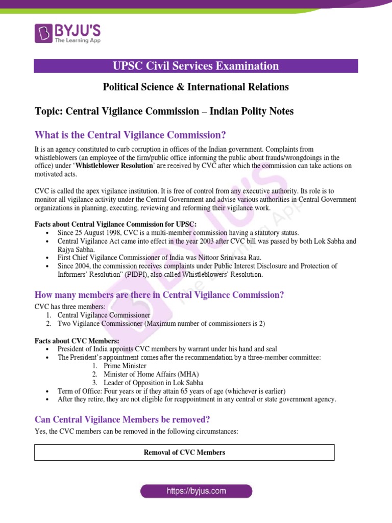 An Overview of the Central Vigilance Commission: Its Role, Membership ...