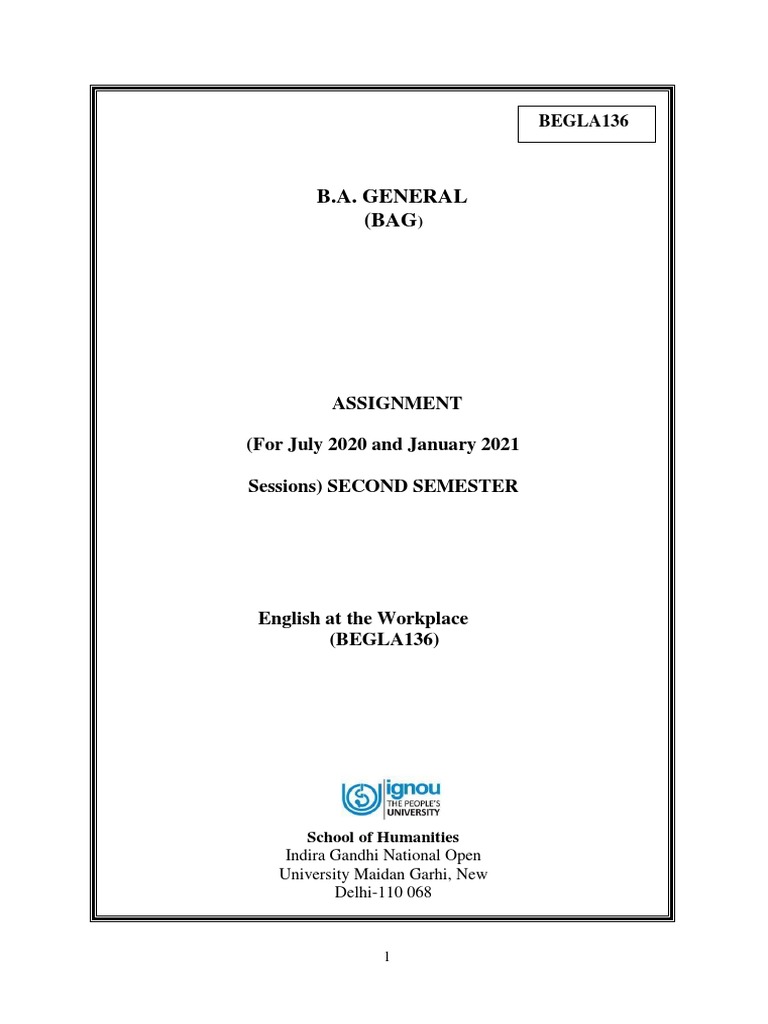 B.A. General (Bag: Assignment (For July 2020 and January 2021 Sessions ...