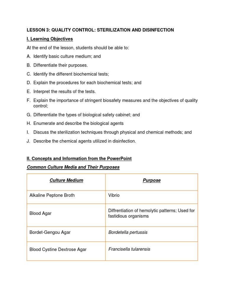 Lesson 3 Quality Control Sterilization and Disinfection Module | PDF ...