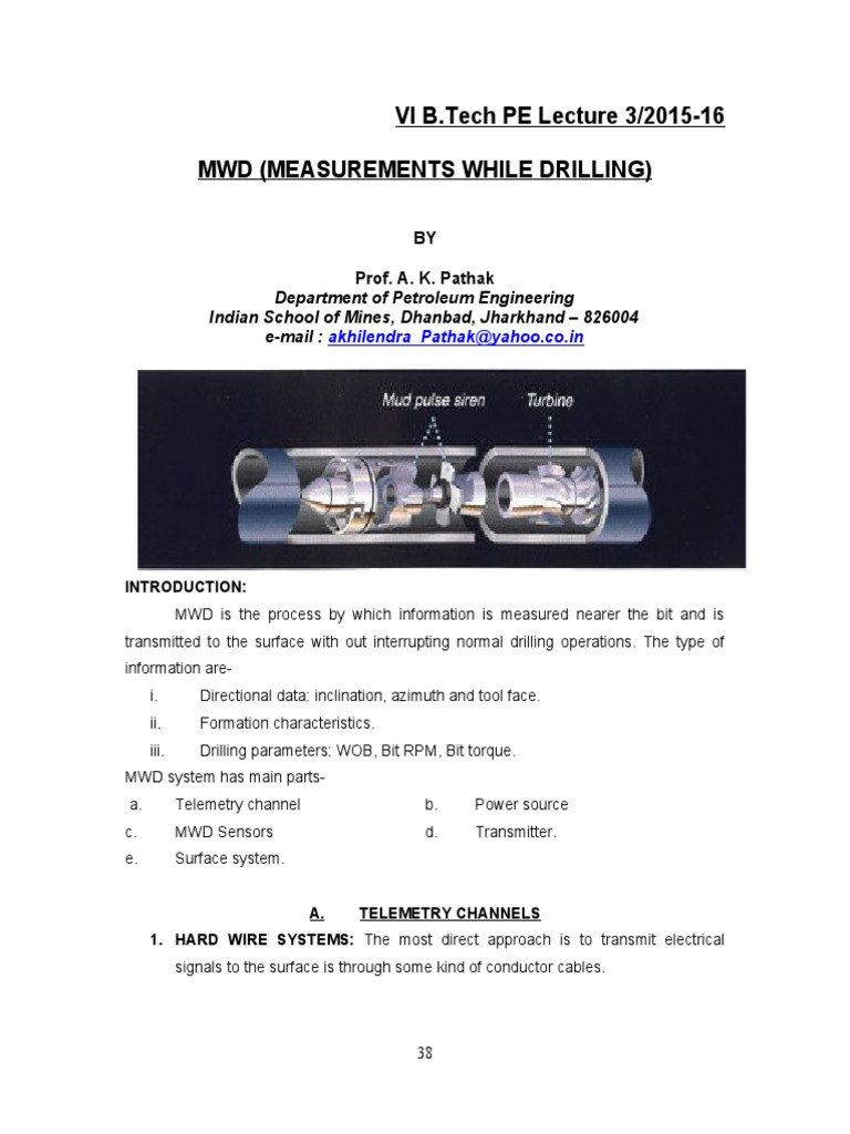 VI B.Tech PE Lecture 3/2015-16 MWD (Measurements While Drilling) | PDF ...