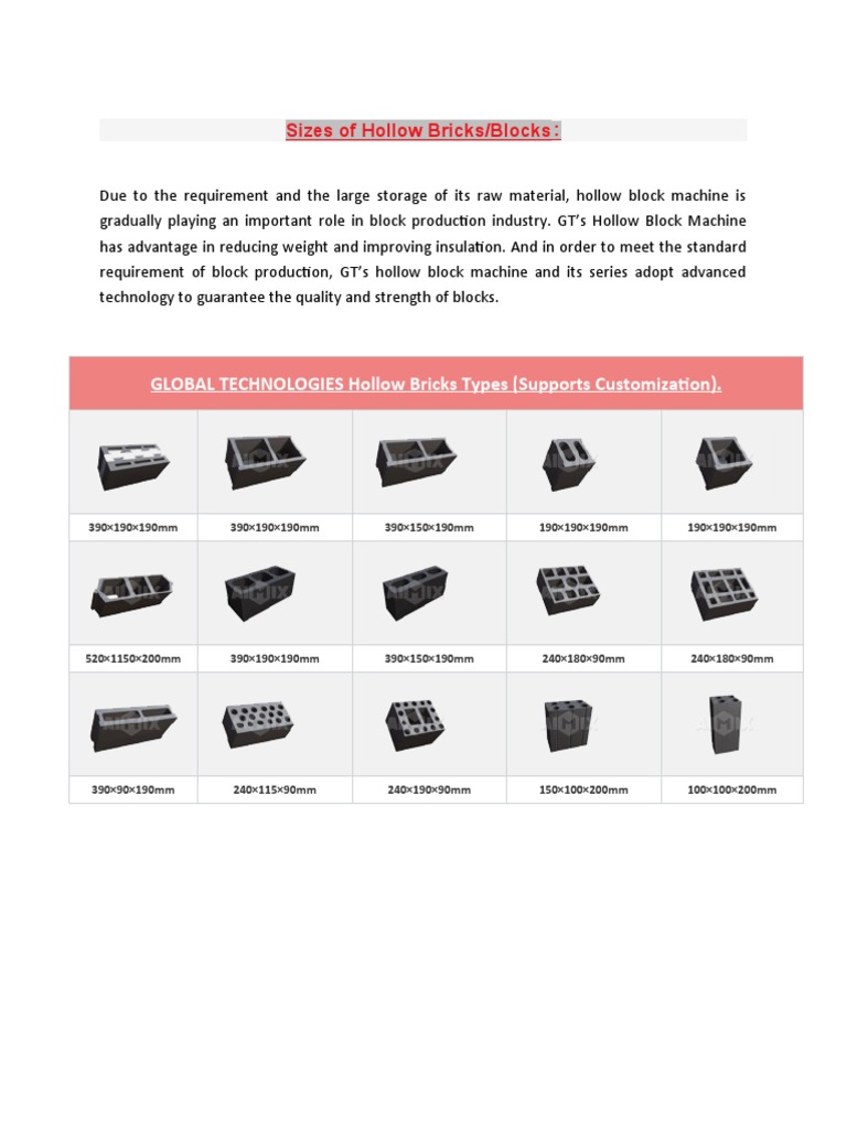 Sizes and Types of Hollow Bricks | PDF