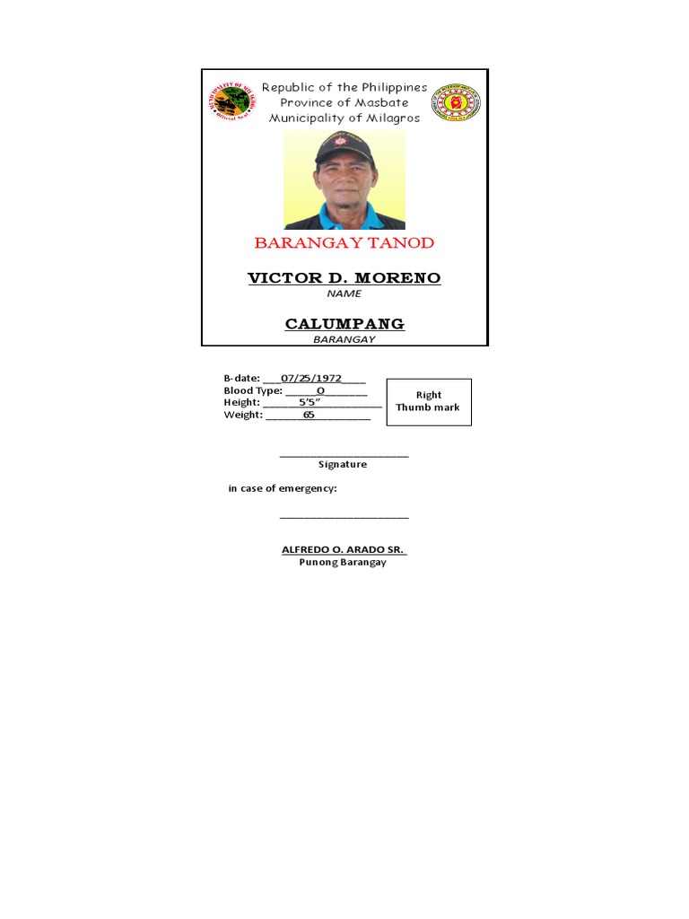 Barangay Tanod ID Template Sample | PDF | Philippines