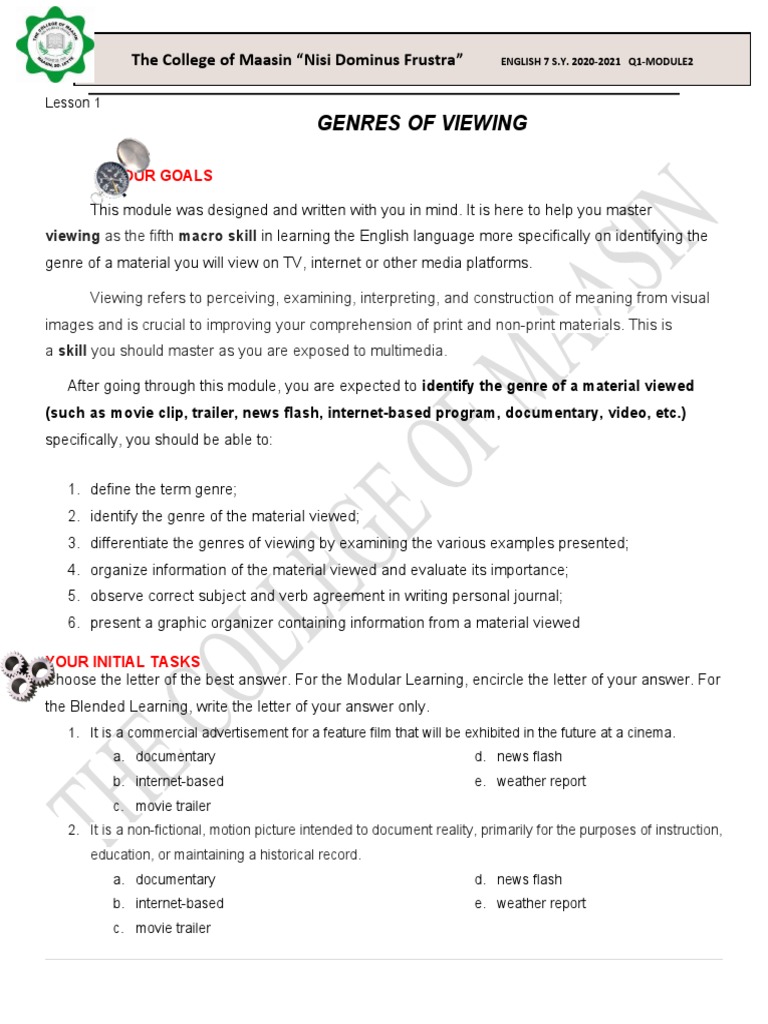 Genres of Viewing: The College of Maasin "Nisi Dominus Frustra" | PDF ...