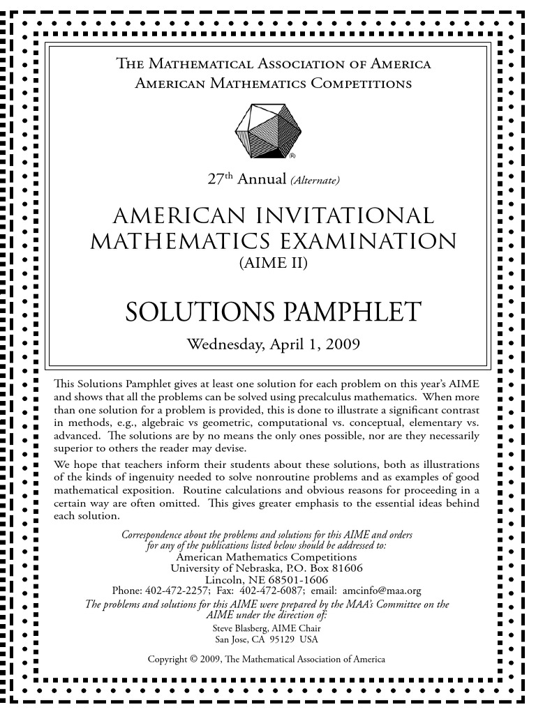 2009AIME-II Solutions | PDF | Square Root | Trigonometric Functions