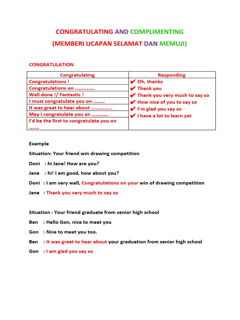 Congratulating (Memberi Ucapan Selamat: AND DAN | PDF