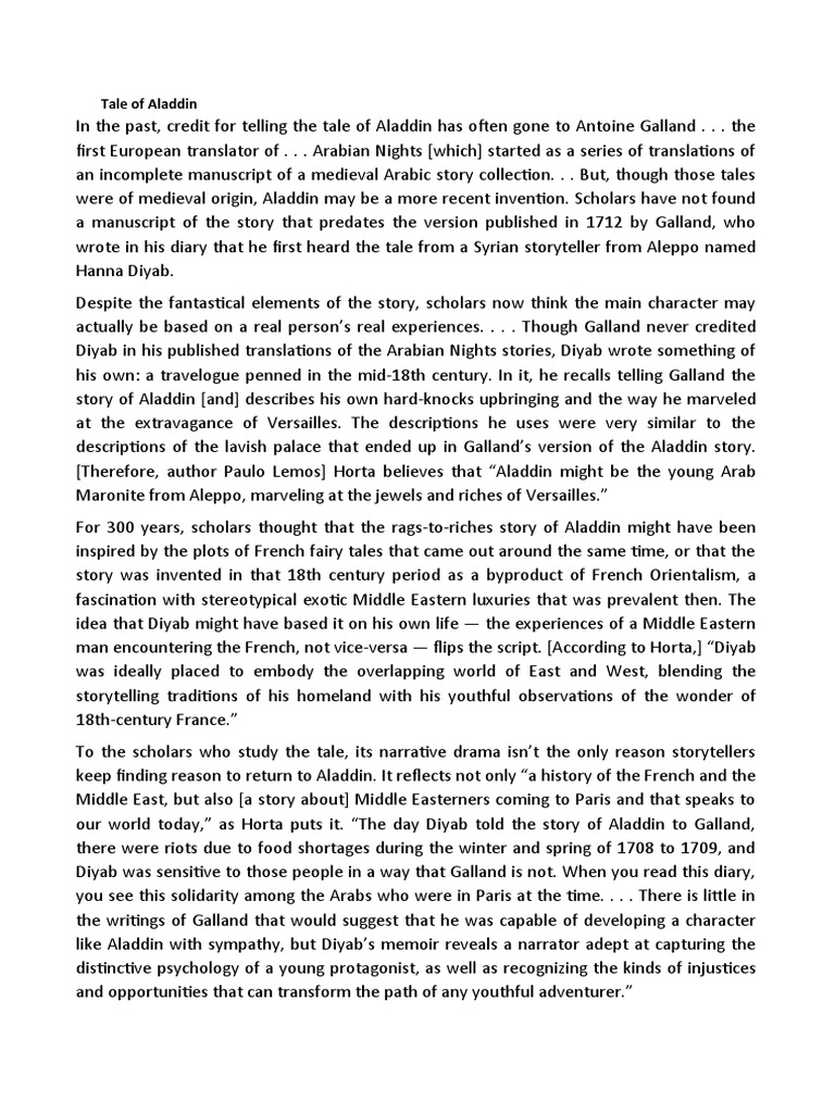 Tale of Aladdin Downloadable | PDF