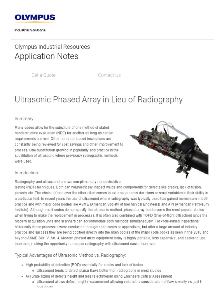 Ultrasonic Phased Array in Lieu of Radiography TWI | PDF ...