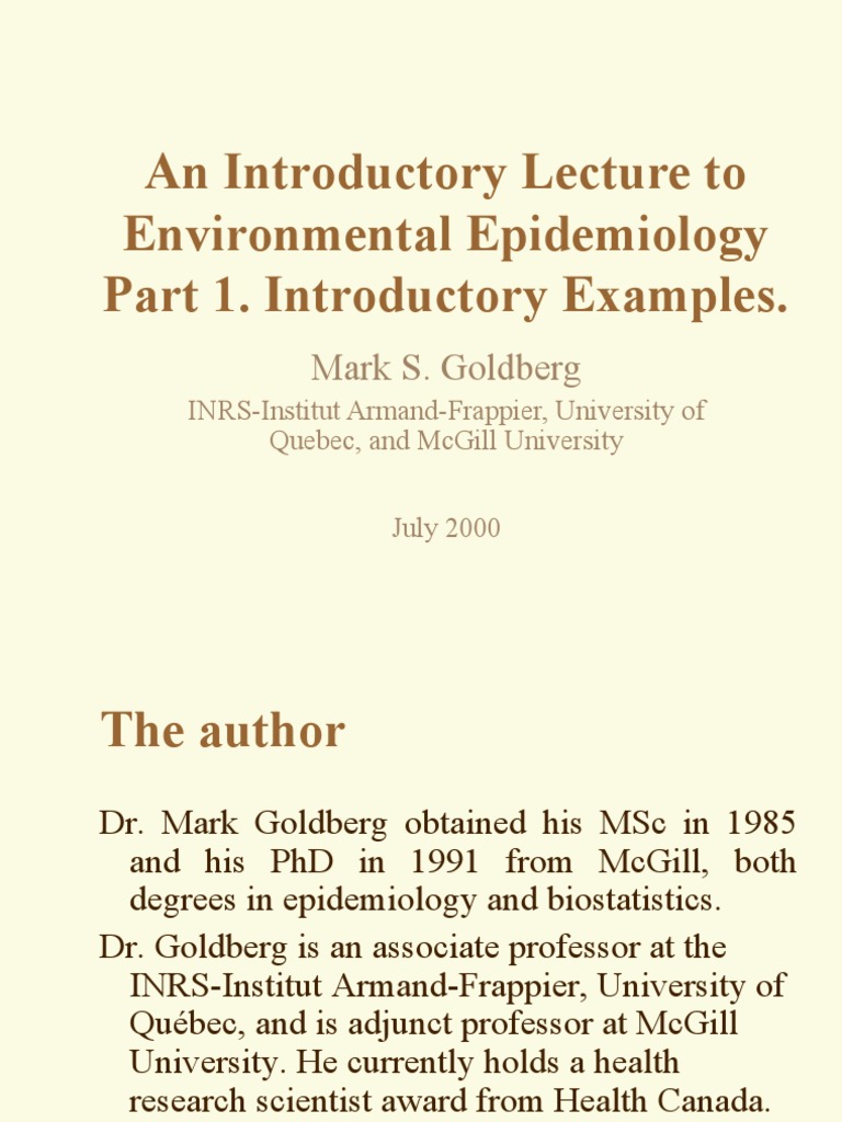 An Introductory Lecture To Environmental Epidemiology Part 1 ...