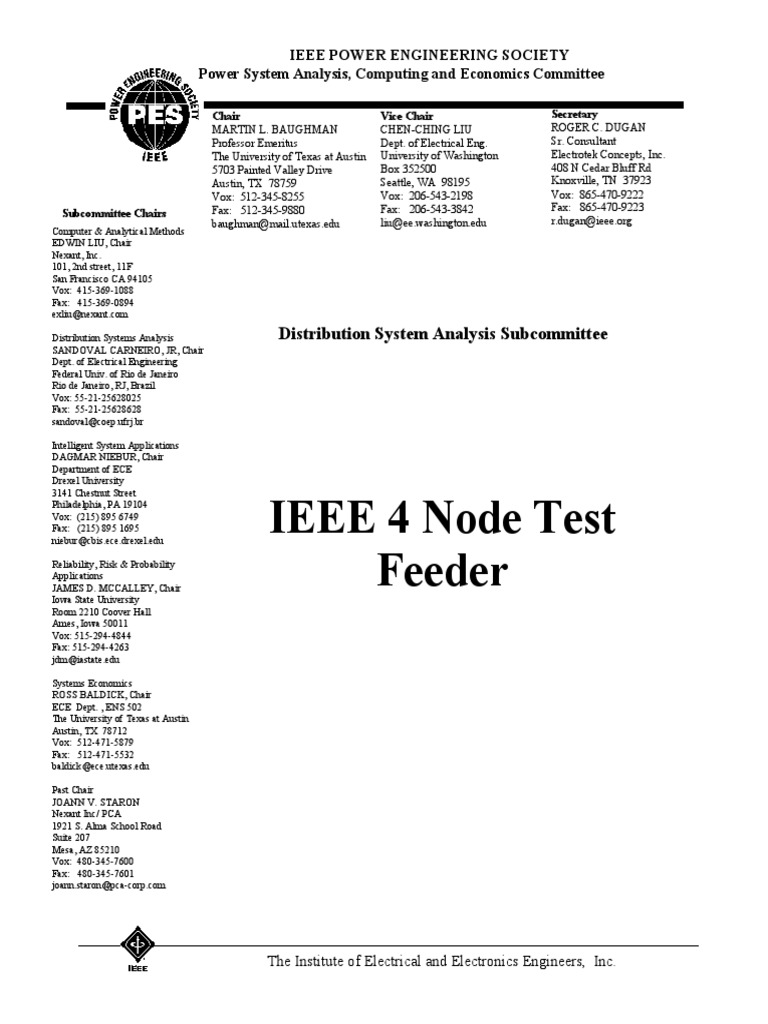 Standard Solutions for the IEEE 4 Node Test Feeder Under Balanced ...