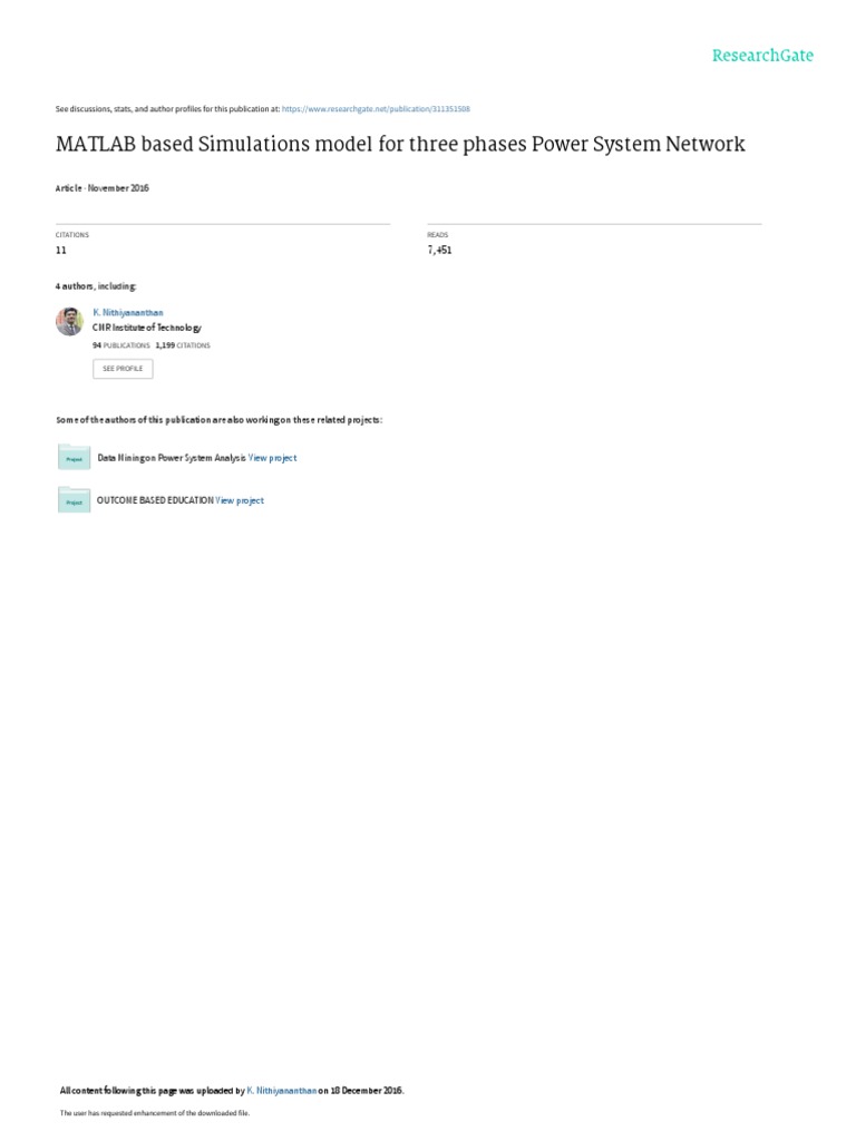 MATLAB Based Simulations Model For Three Phases Power System Network ...