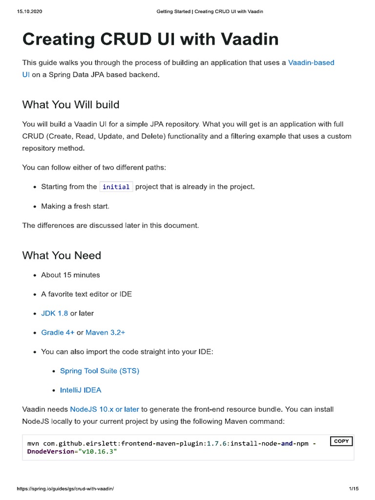 Creating CRUD UI With Vaadin | PDF