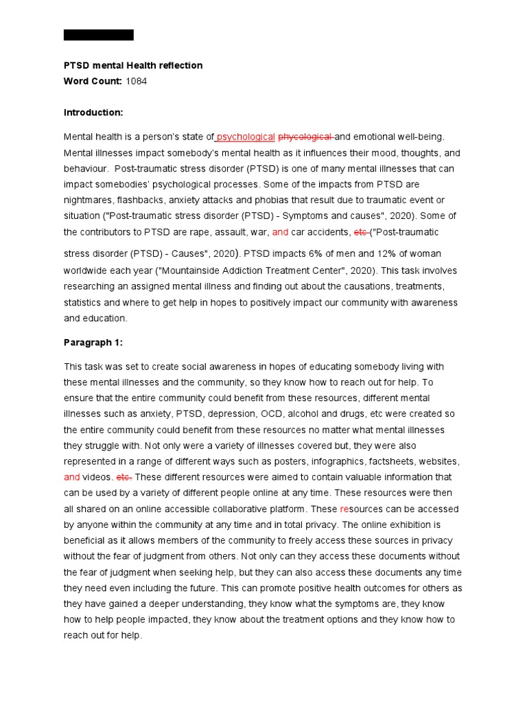 Mental Health Reflection - Ja Draft | PDF | Posttraumatic Stress ...