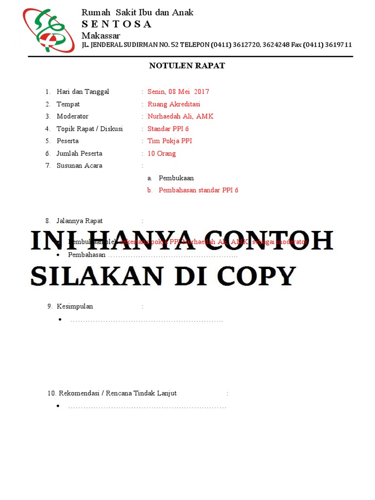 Contoh Notulen (Di Ketik Jangan Tulis Tangan) | PDF