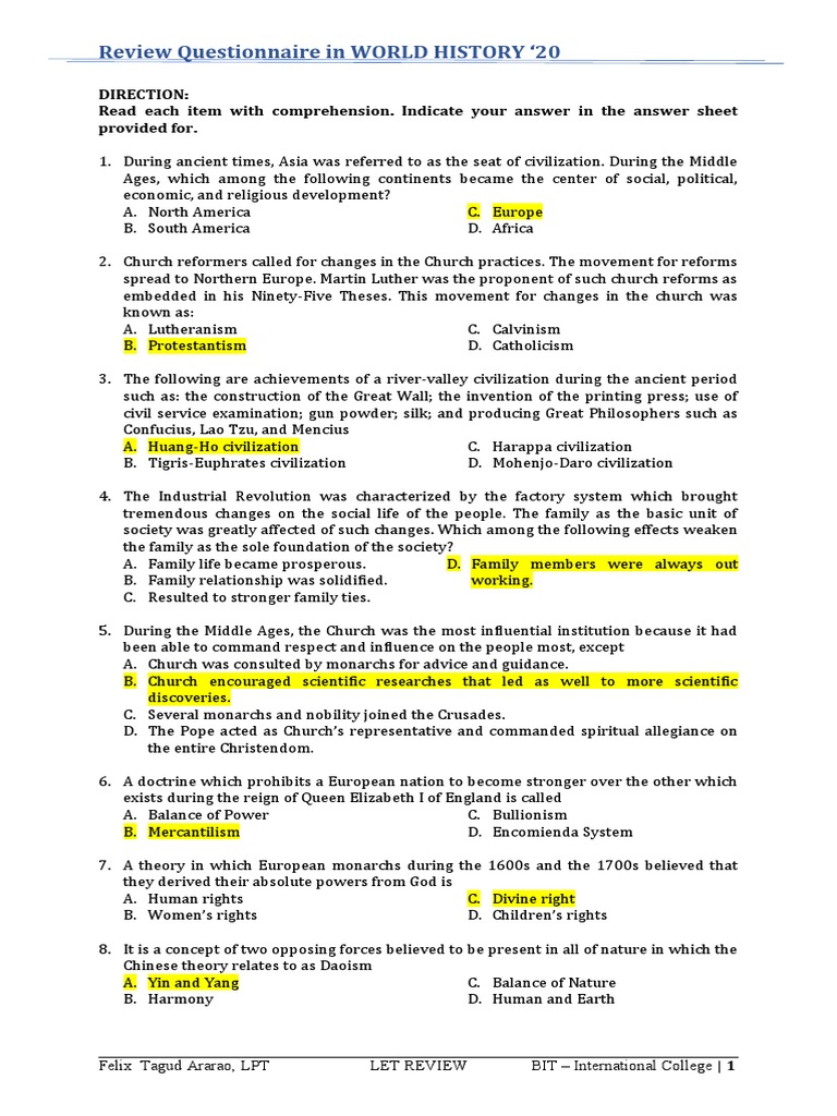 World History Review Questionnaire | PDF | Communism | Nation