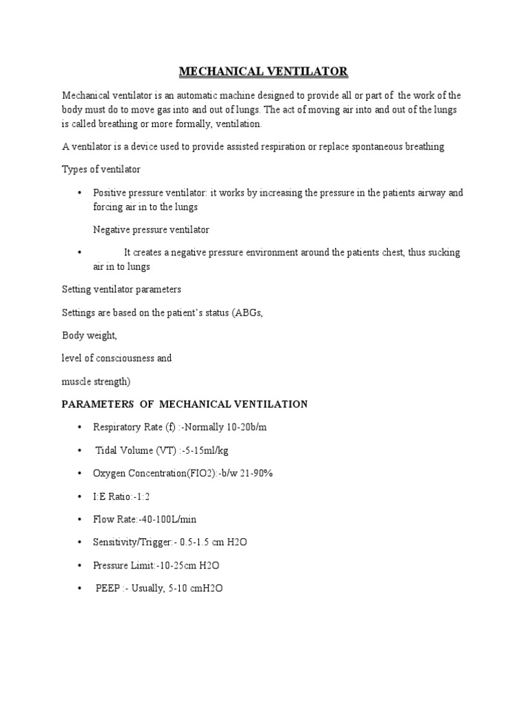 Mechanical Ventilator: Parameters of Mechanical Ventilation | PDF ...