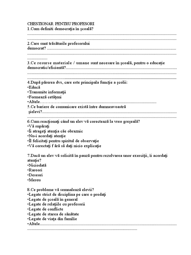 Chestionar Pentru Profesori | PDF