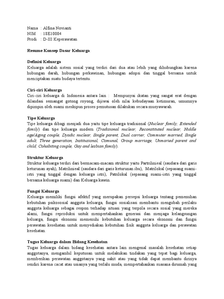 Resume Kep Keluarga - Alfina Novianti - 18e10004 | PDF