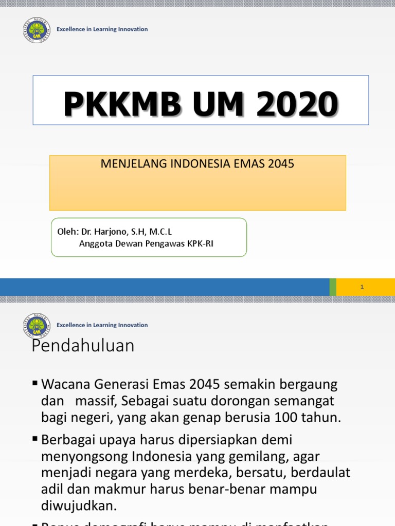 PKKMB UM 2020 Keuniversitasan PPT Menuju Indonesia Emas 2045 | PDF