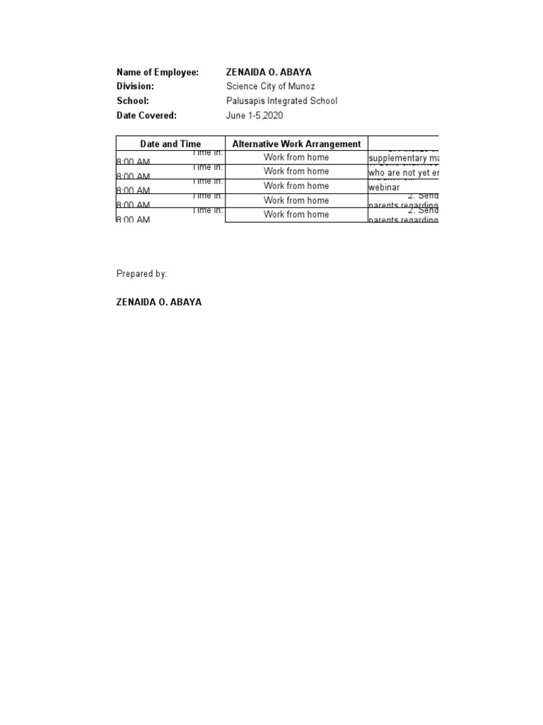 Individual Workweek Plan 2020 2021 | PDF | Web Conferencing | Learning