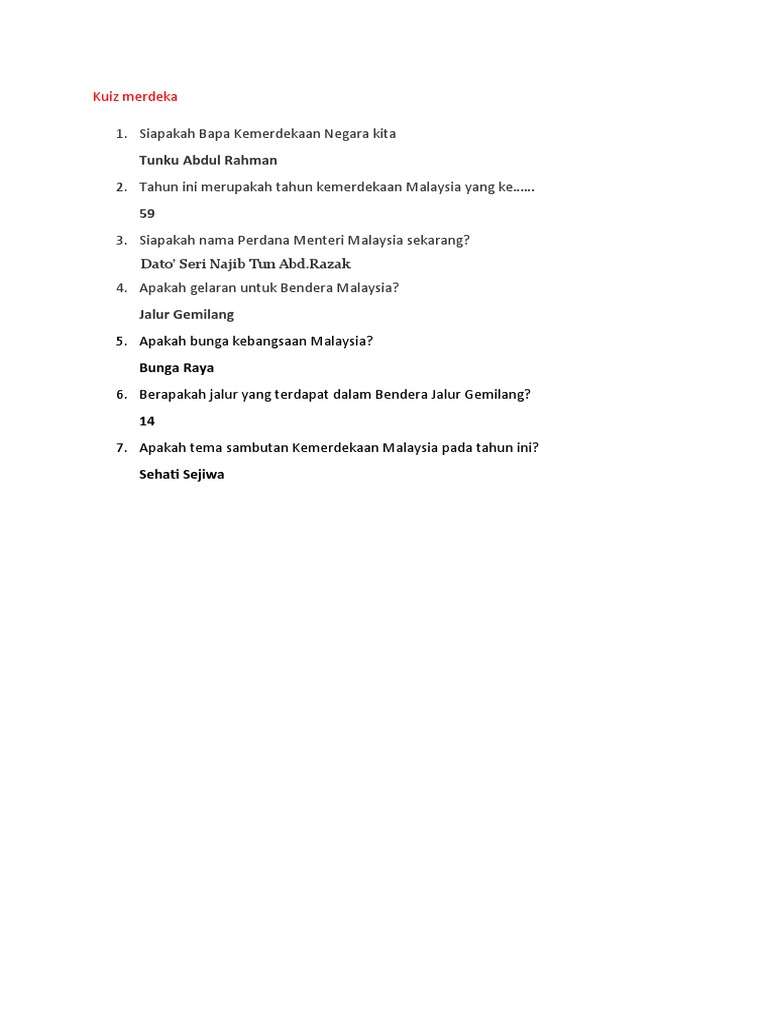 Kuiz Merdeka | PDF