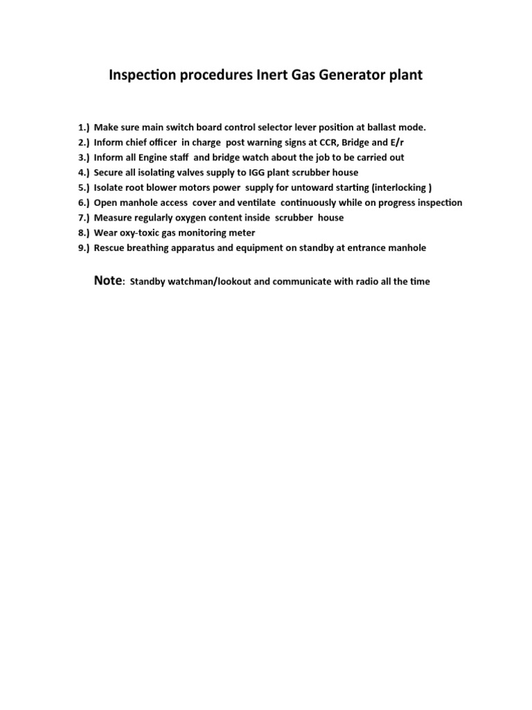 Inspection Procedures Inert Gas Generator Plant | PDF