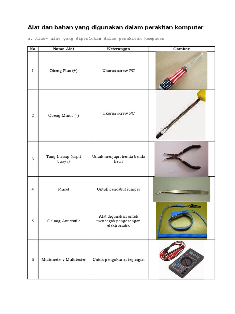 Alat Dan Bahan Yang Digunakan Dalam Perakitan Komputer | PDF