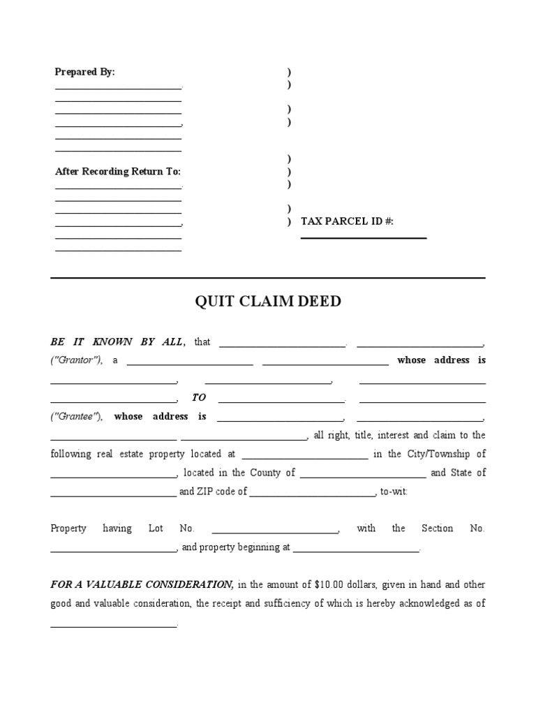 Quit Claim Deed: Prepared By:) ) ) ) | PDF | Deed | Notary Public