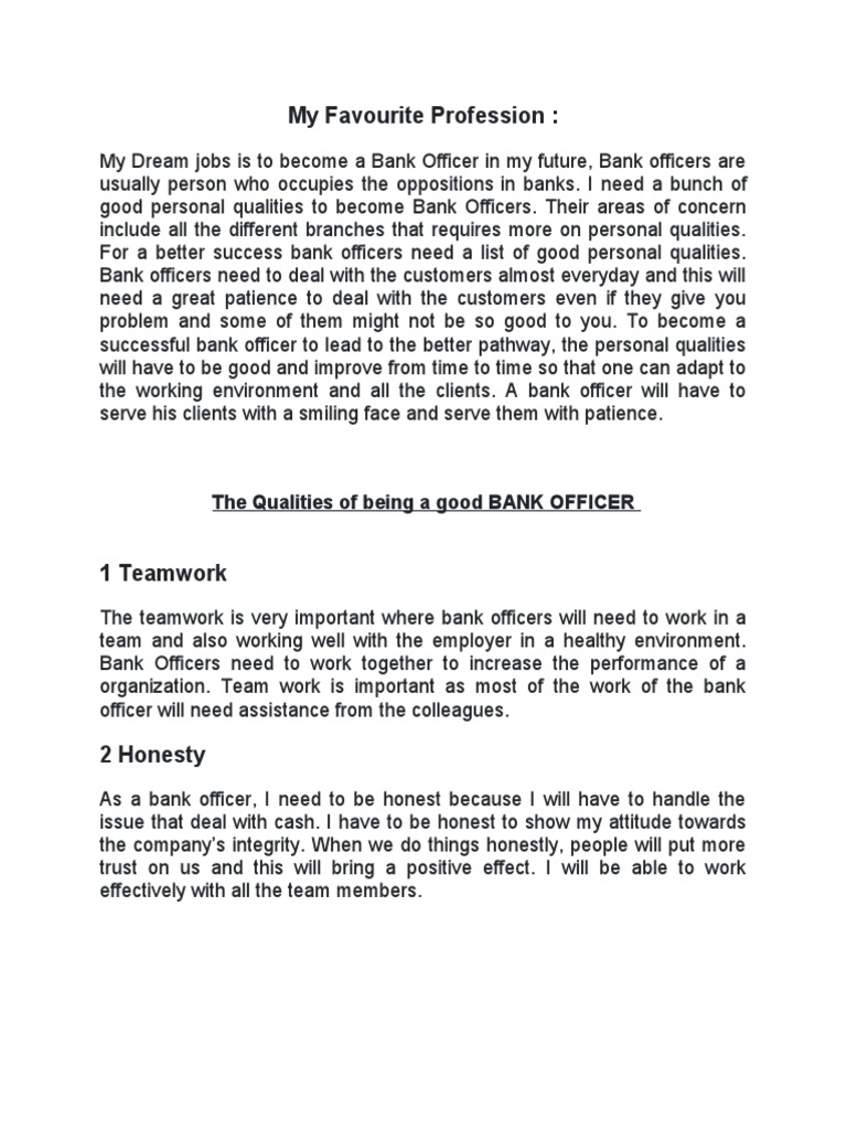 My Favourite Profession | PDF | Banks | Customer