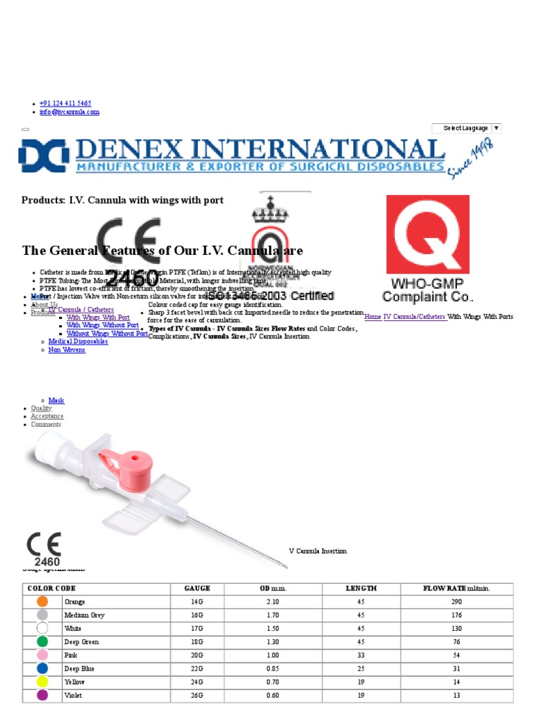 IV Cannula Sizes Flow Rates - IV Cannula, I.V Cannula, IV Cannula ...