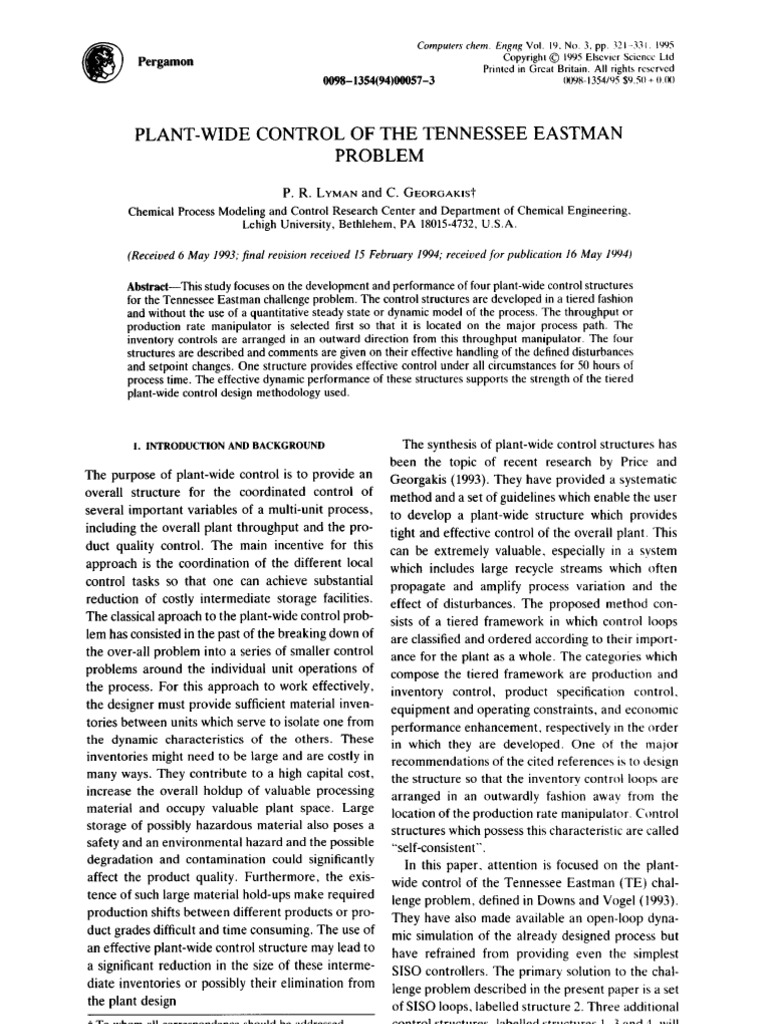 Plant Wide Tenesee Eastman Prblem | PDF | Chemical Reactor | Control Flow