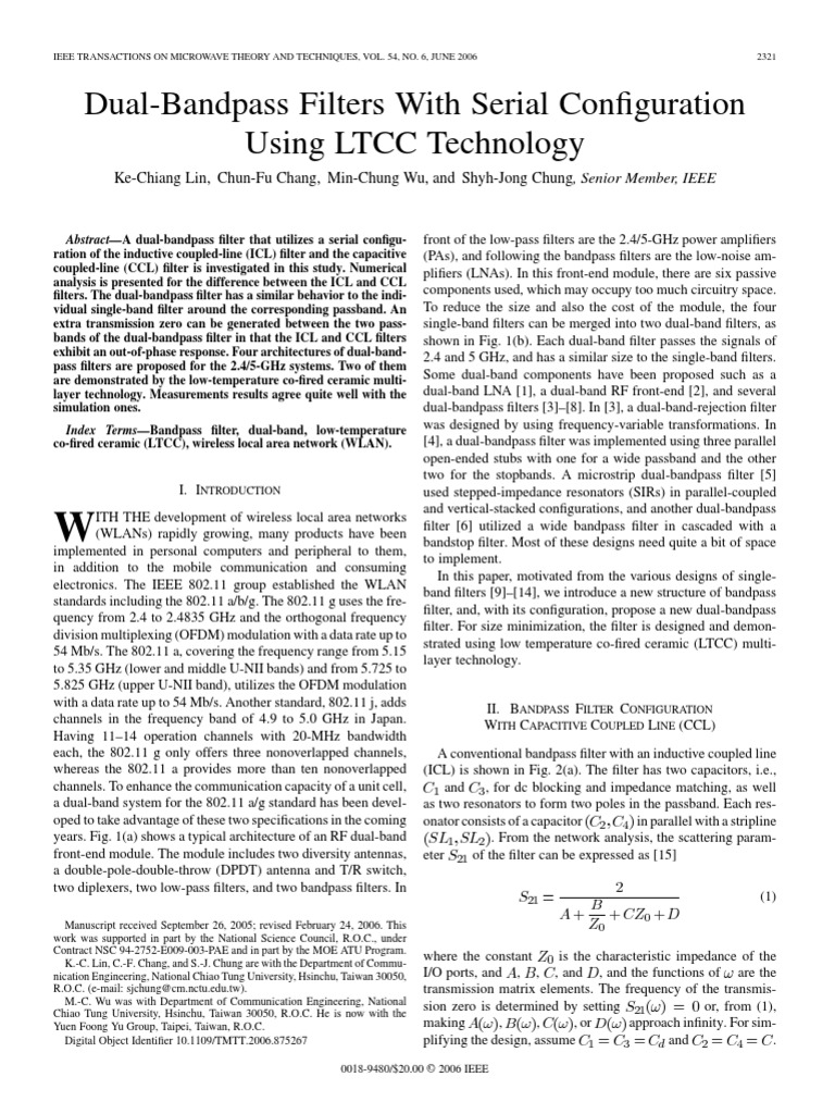 Dual-Bandpass Filters With Serial Configuration Using LTCC Technology ...