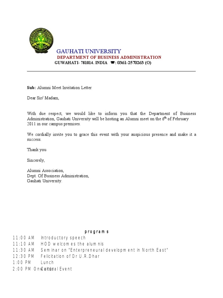 Alumni Meet Invitation Letter | PDF