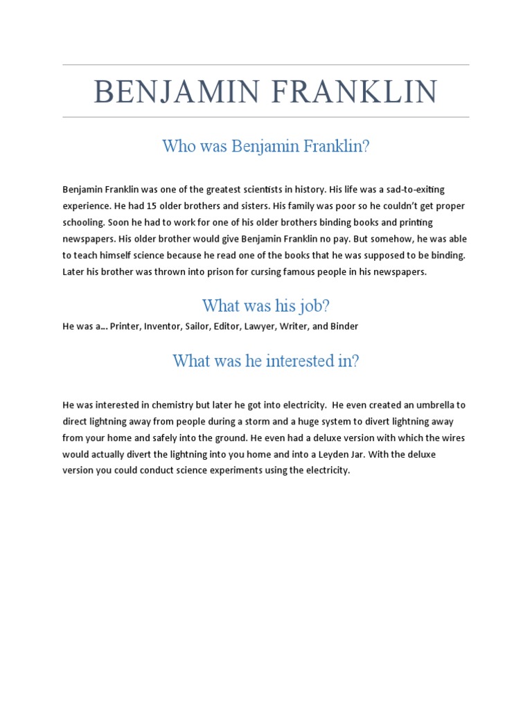 Benjamin Franklin | PDF | Benjamin Franklin | Science