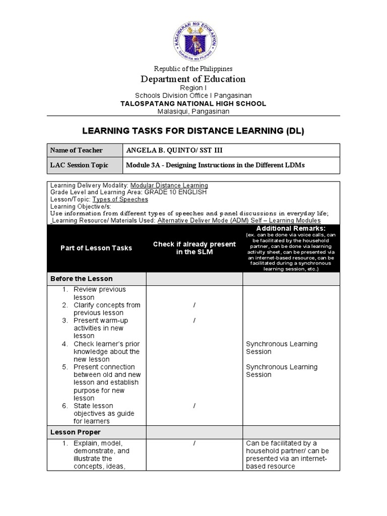 Grade 10 English Distance Learning Tasks | PDF | Distance Education ...