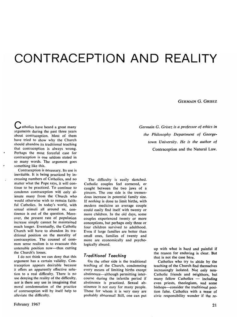 Contraception and Reality | PDF | Catholic Church | Love