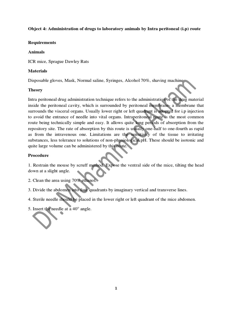 Object 4 Administration of Drugs To Laboratory Animals by ...