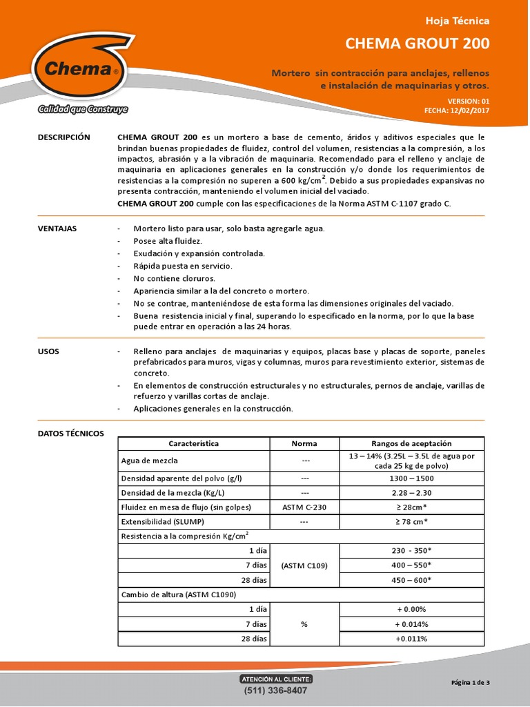 HT Chema Grout 200 V01 2017 | PDF | Hormigón | Materiales de construcción