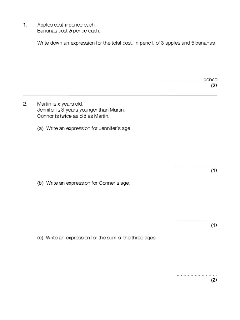 Forming Expressions (For Students) - Algebra PDF | PDF | Teaching ...