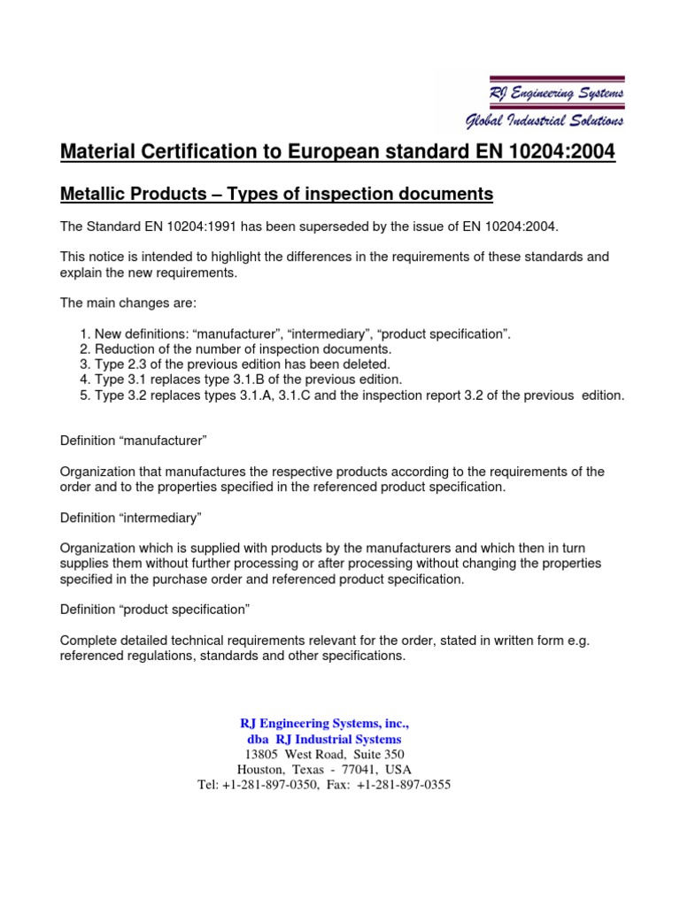 EN 10204-2004 | Specification (Technical Standard) | Regulatory Compliance | Free 30-day Trial ...