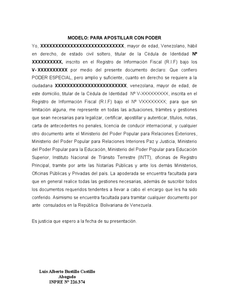 Poder Especial para Apostillar Documentos | PDF | Información del ...