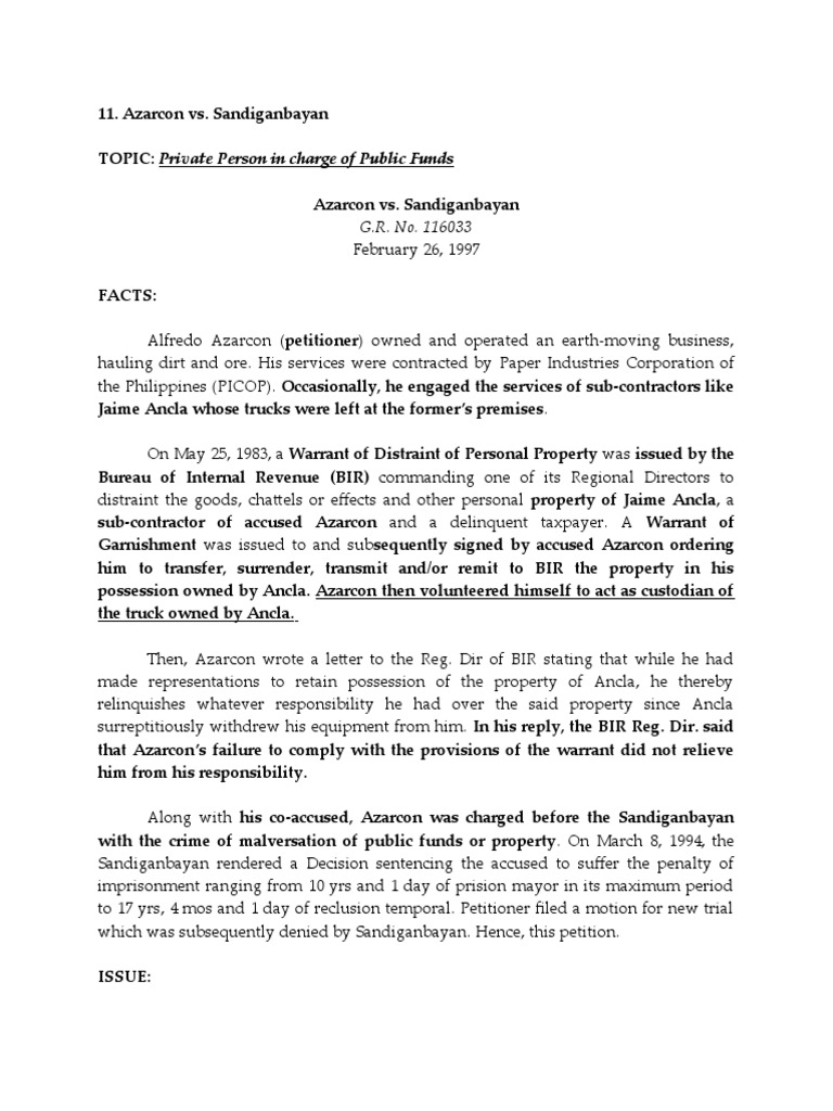 CASE NO. 11. Azarcon vs. Sandiganbayan (1997) | PDF | Public Law | Justice