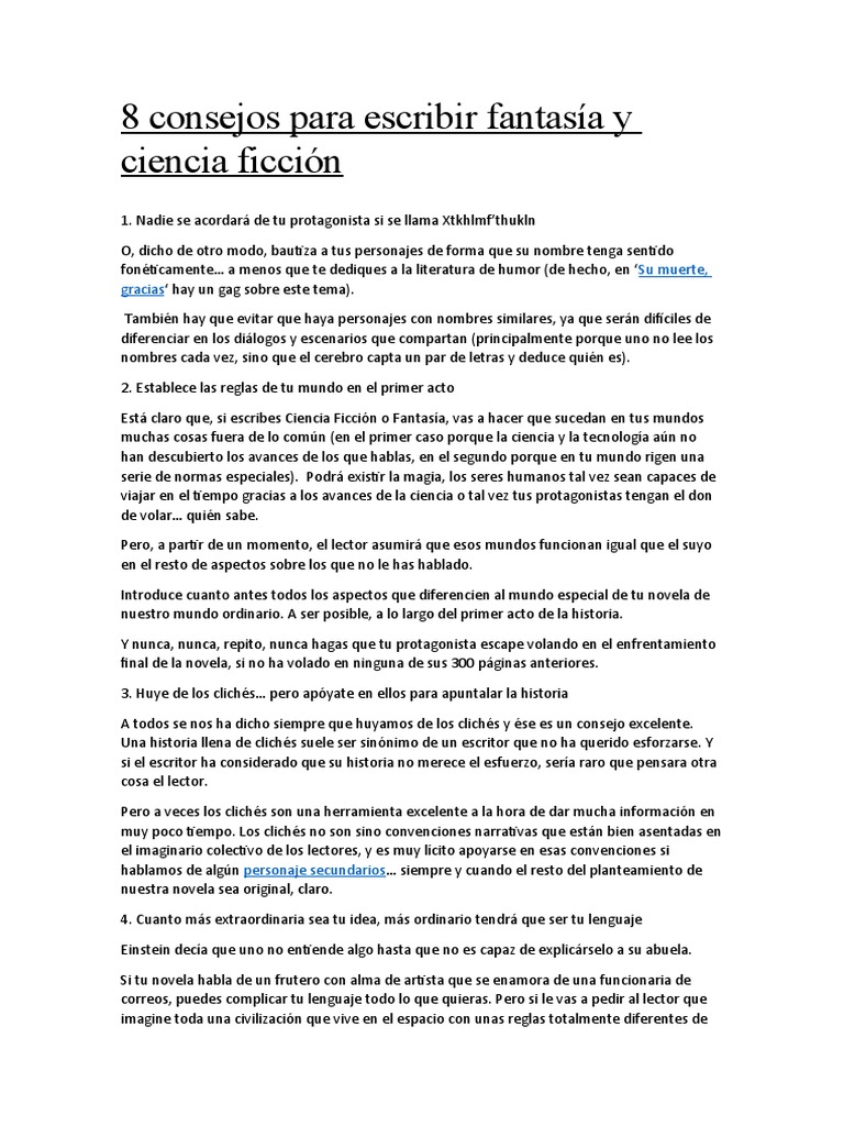 8 Consejos para Escribir Fantasía y Ciencia Ficción | PDF | Fantasía ...