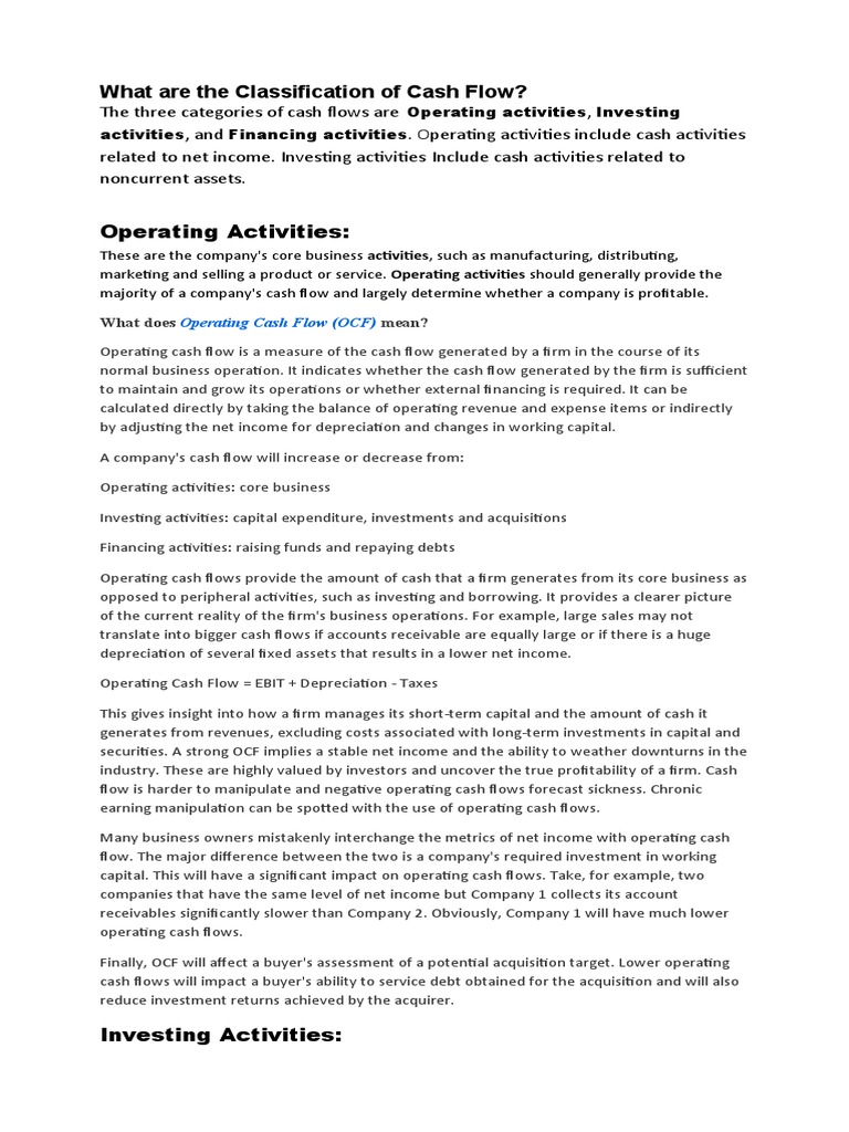 Classification of Cash Flow | PDF | Equity (Finance) | Investing