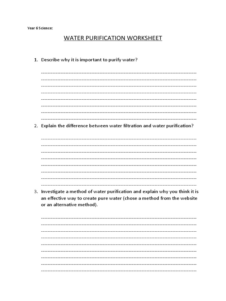 Water Purification Sheet 1 | PDF | Liquids | Environmental Technology