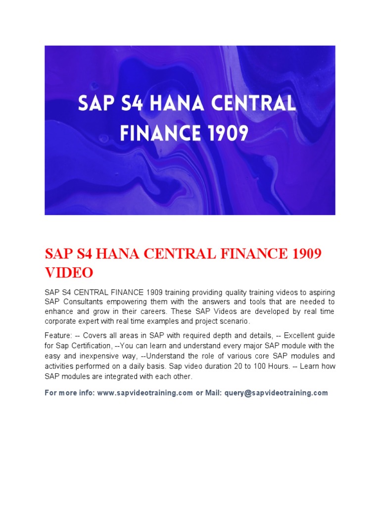 Sap S4 Hana Central Finance | PDF