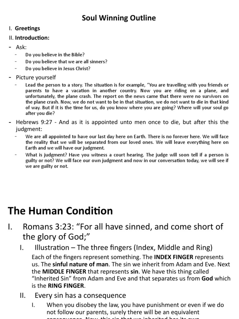 Soul Winning Outline: I. Greetings - Ask | PDF | Eternal Life ...