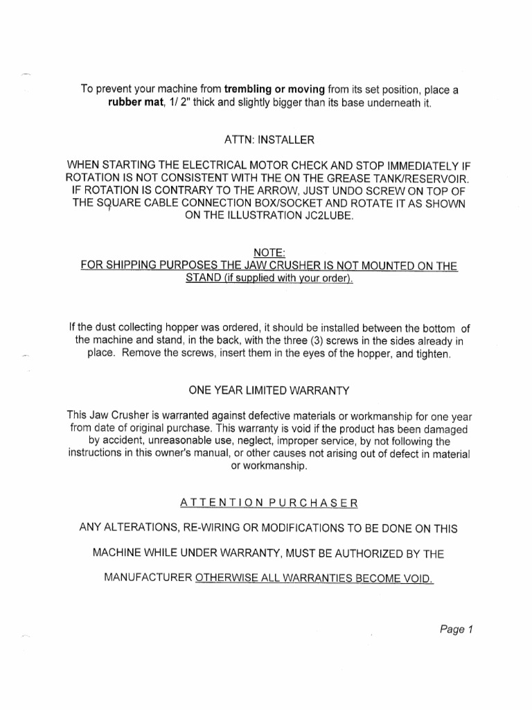 Terminator Jaw Crusher Manual (Revised March 4, 2008) | PDF