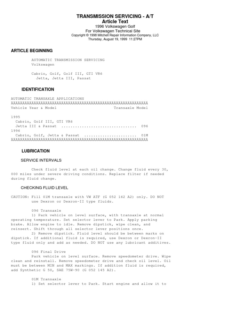 VW Transmission Servicing - at | PDF | Volkswagen | Automatic Transmission