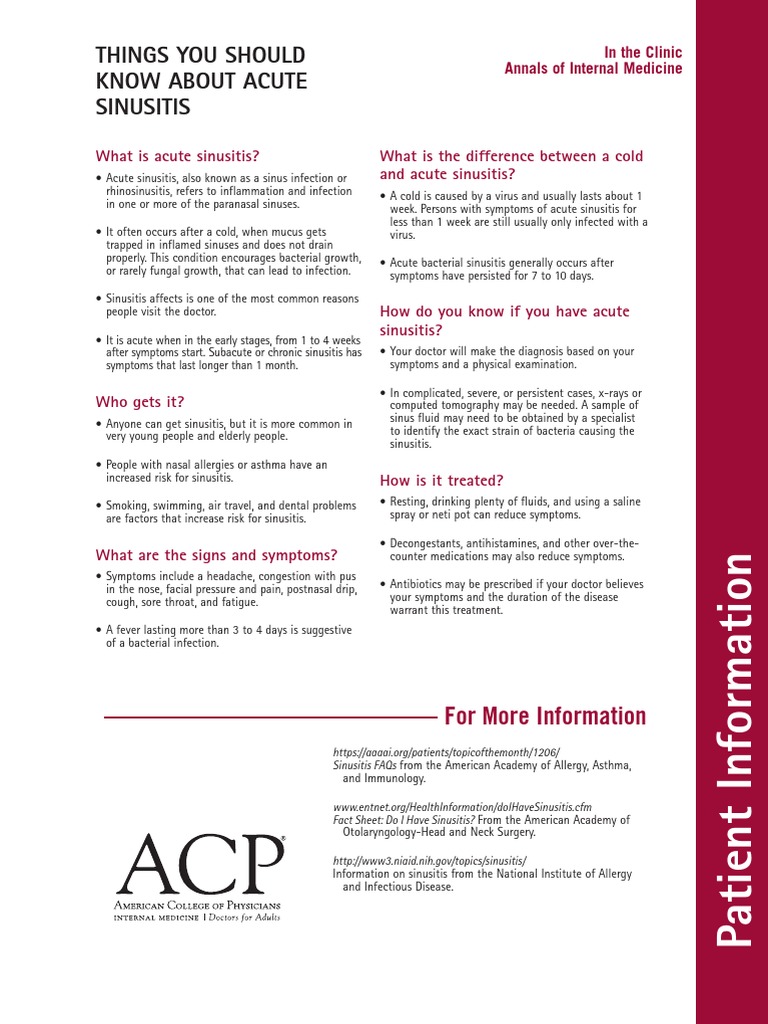 Itc Acute Sinusitis Patient Information | PDF | Medical Specialties ...